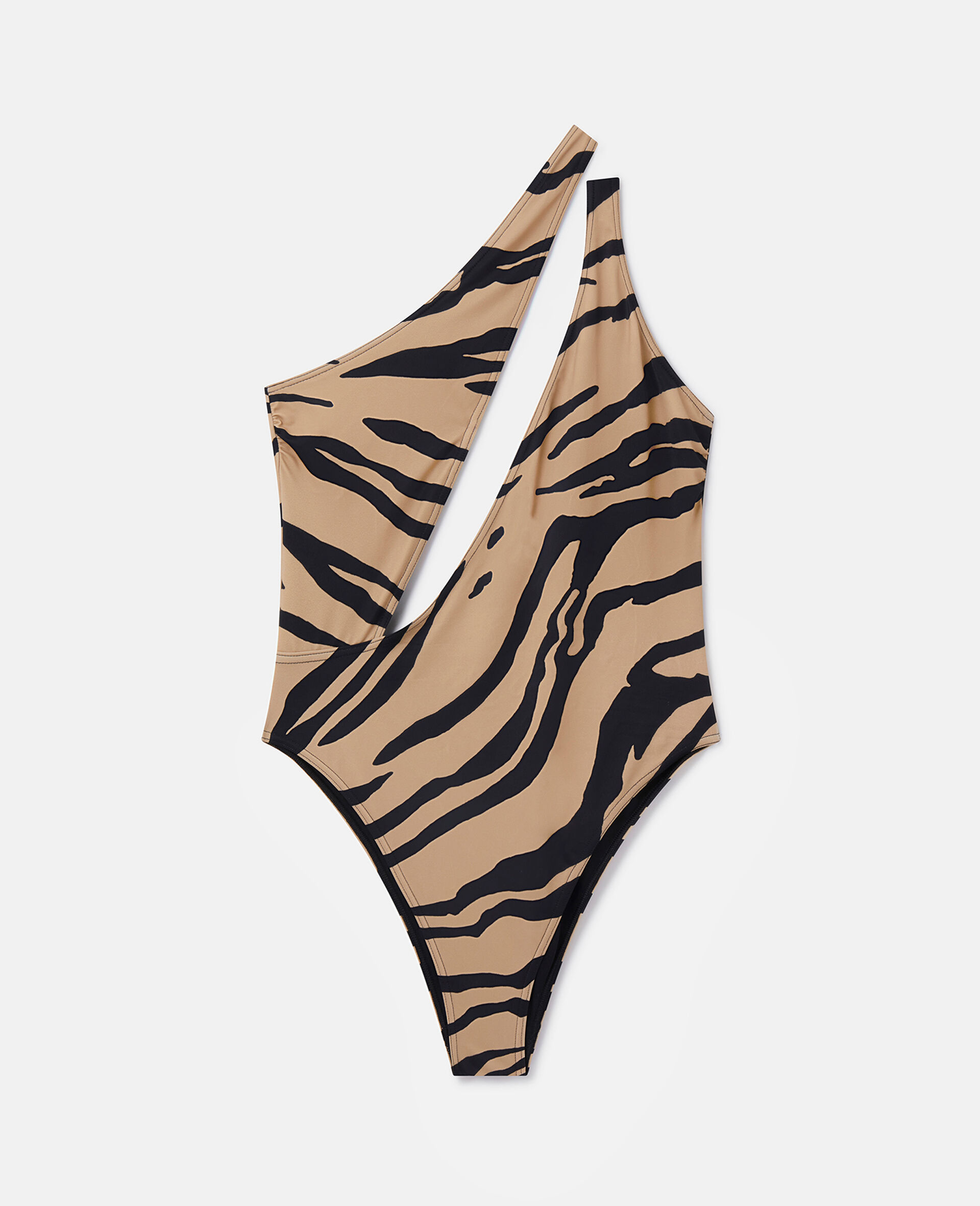 Women Camel Black Zebra Print Cut Out Swimsuit Stella Mccartney Sg