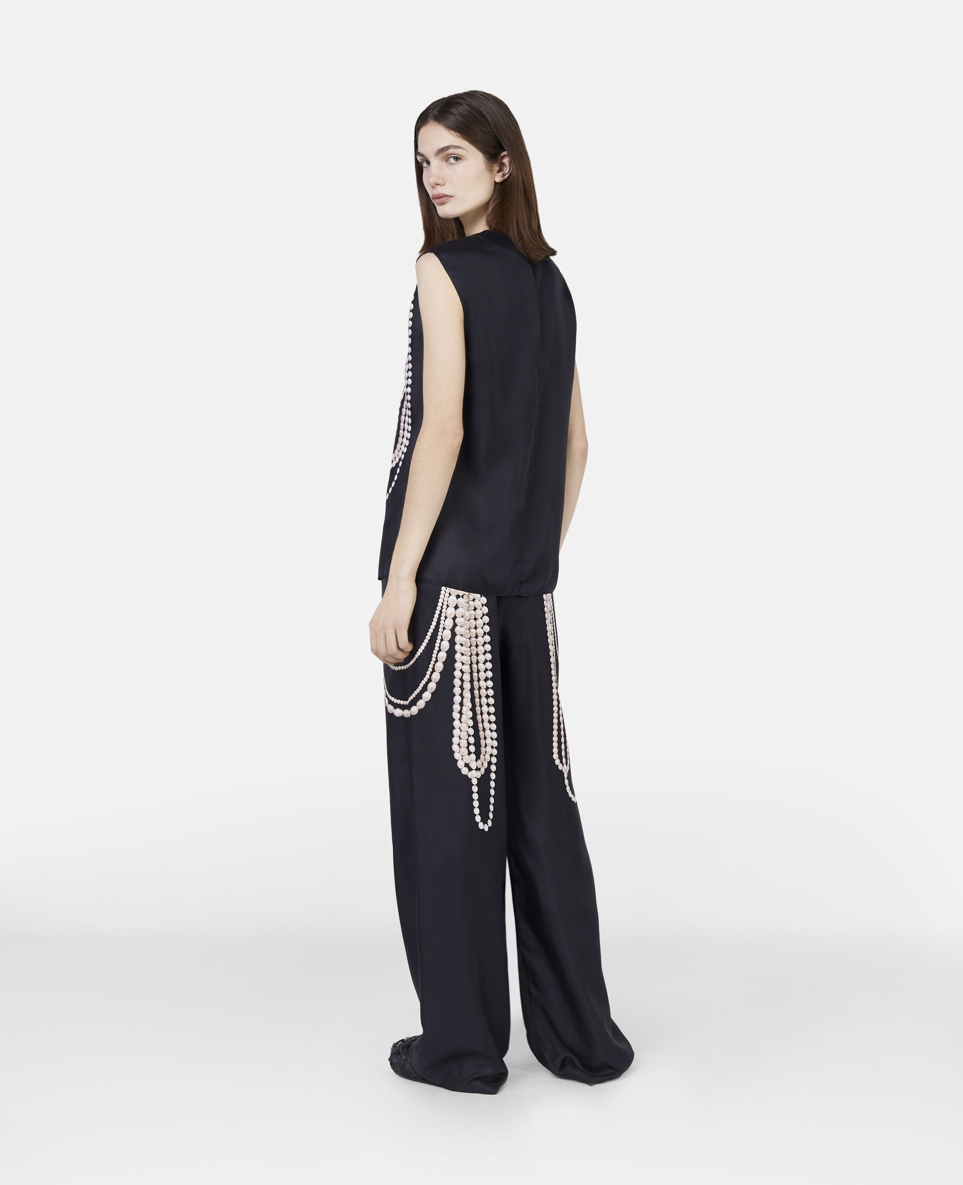 Women 블랙 펄 트롱프뢰유 프린트 실크 와이드 레그 팬츠 Stella Mccartney Kr