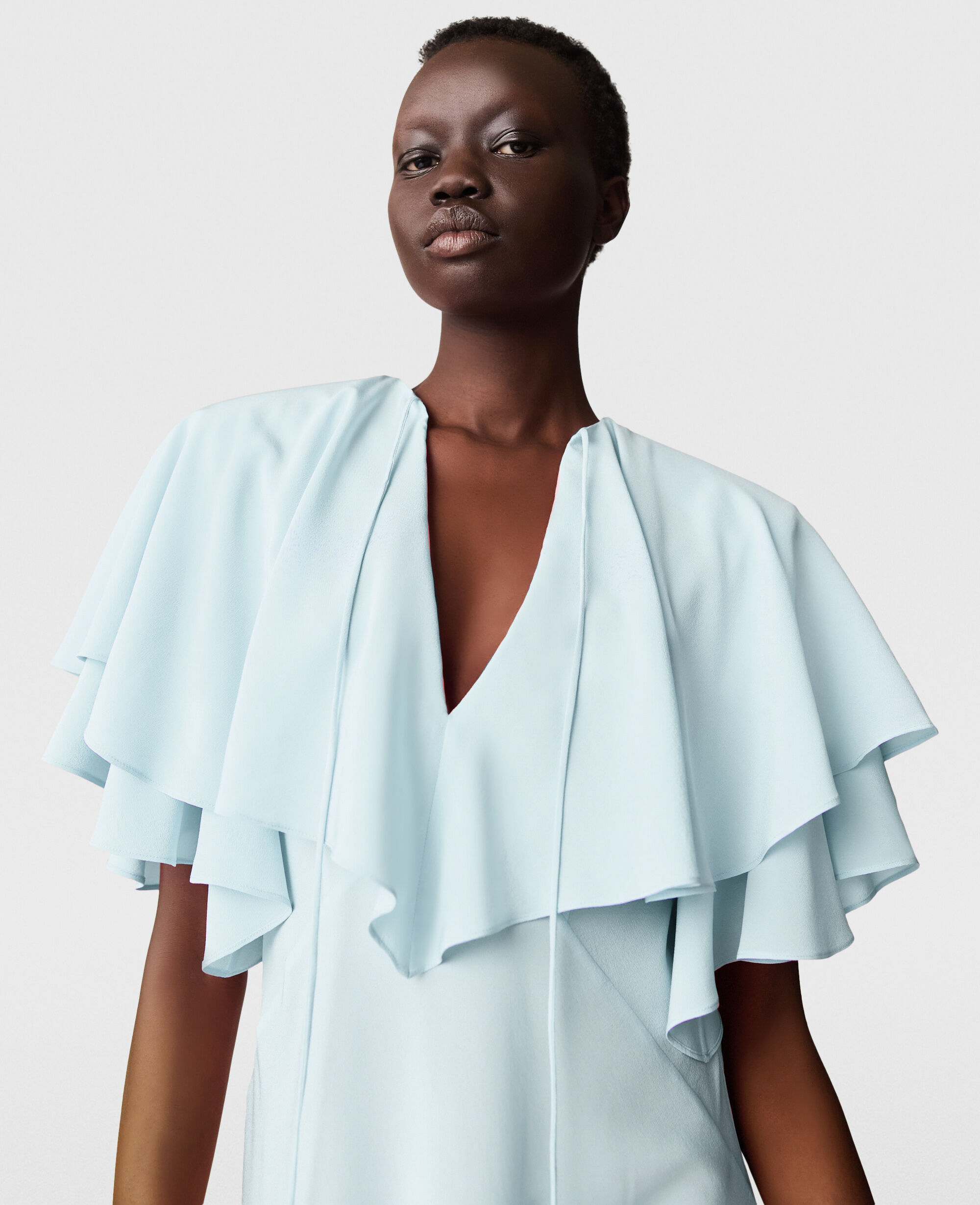Women Blue Layered Short Sleeve Semi-Sheer Midi Dress Women Blue Layered Short Sleeve Semi-Sheer Midi Dress