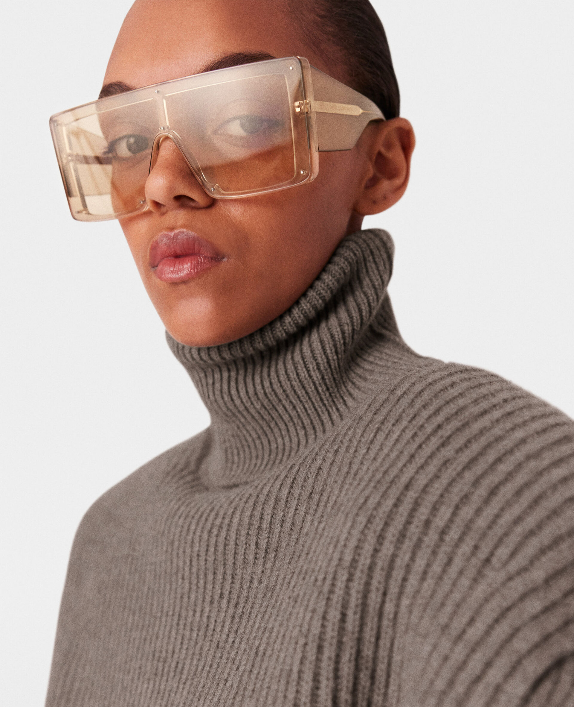 Women Translucent beige monochrome Translucent Square Sunglasses ...