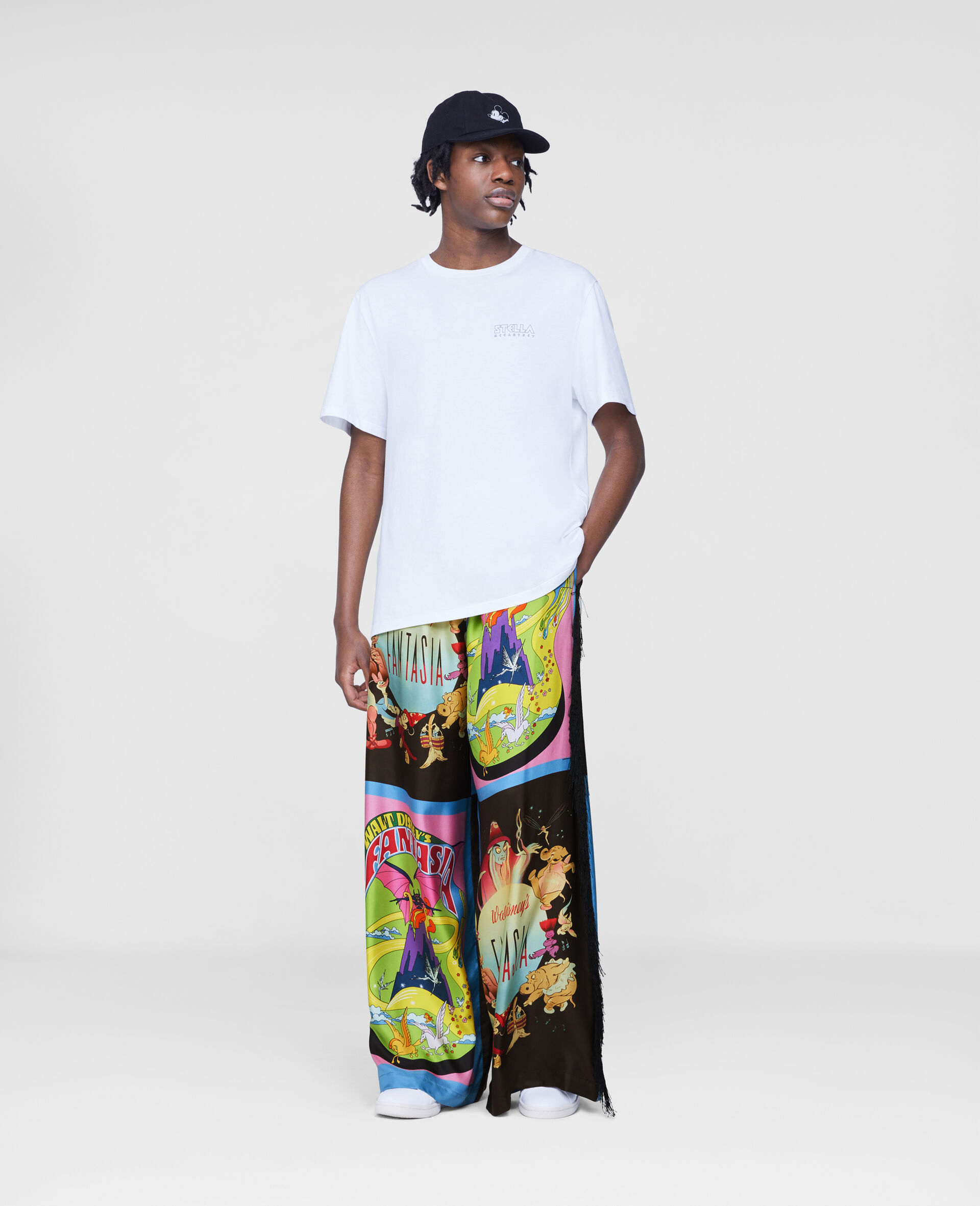 Unisex 멀티컬러 판타지아 포스터 프린트 프린지 실크 팬츠 Stella Mccartney Kr