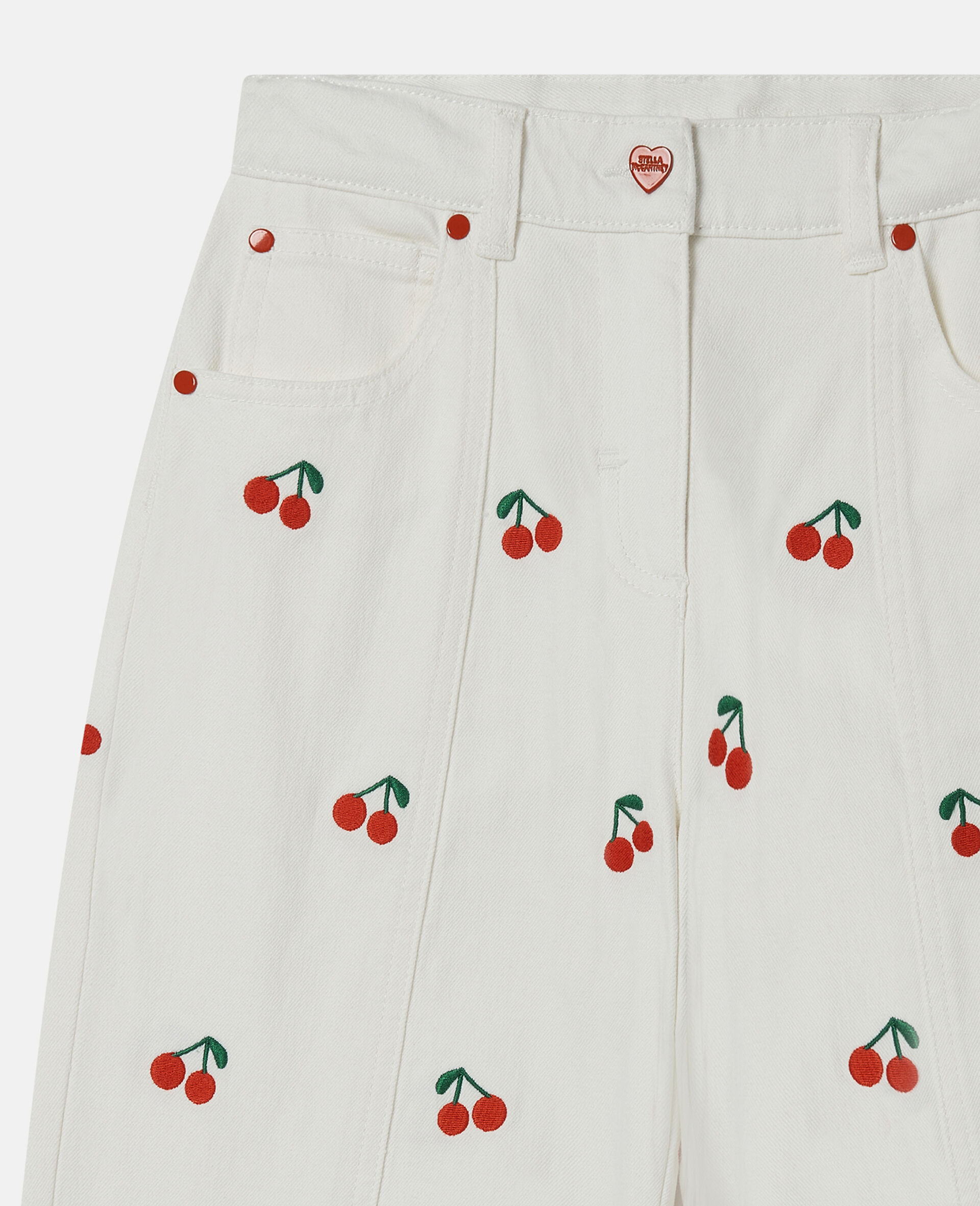 Women Cream Cherry Embroidered Jeans | Stella McCartney US