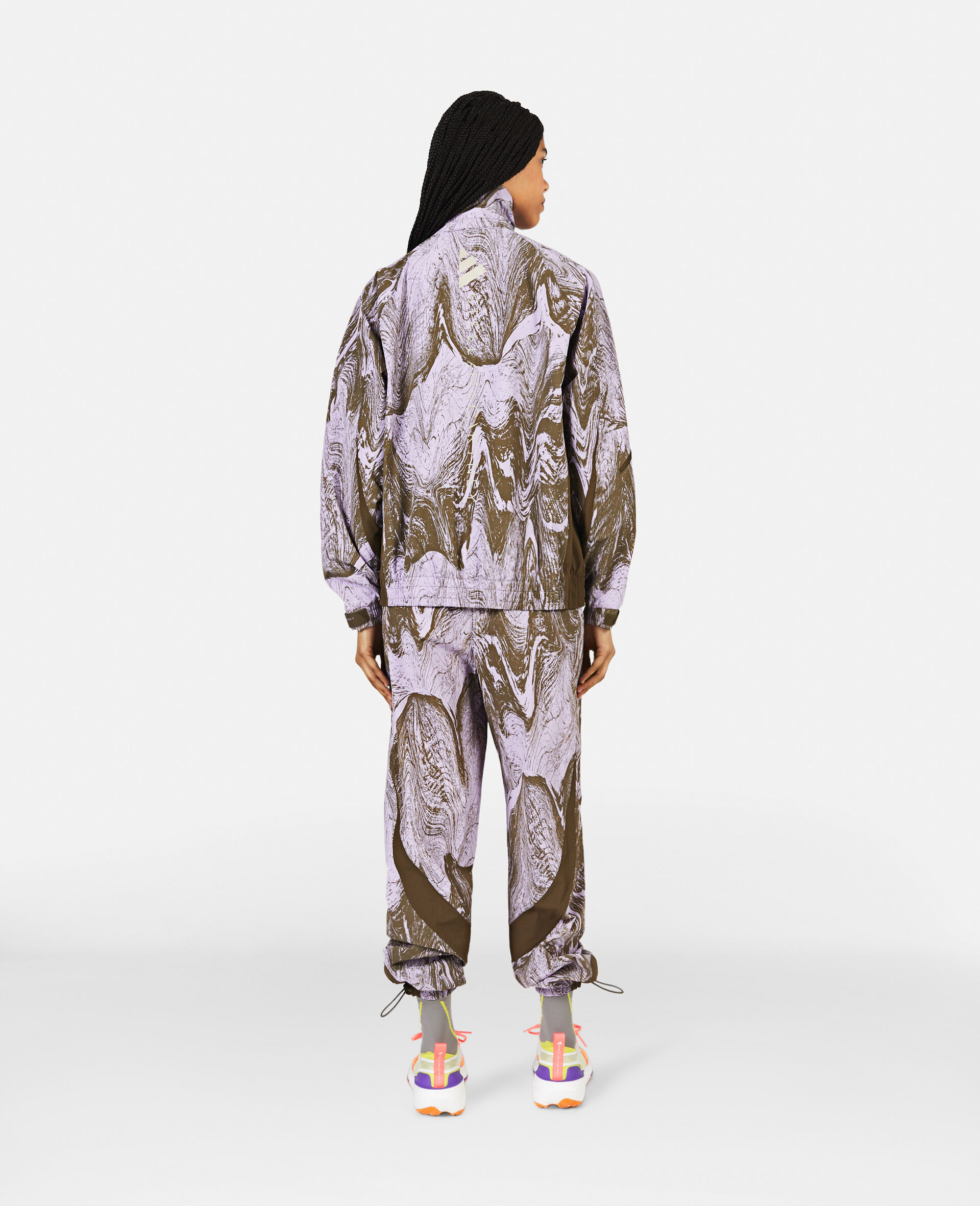 Women Purple Glow/Trace Olive Moire Wood Print Woven Track Jacket ...