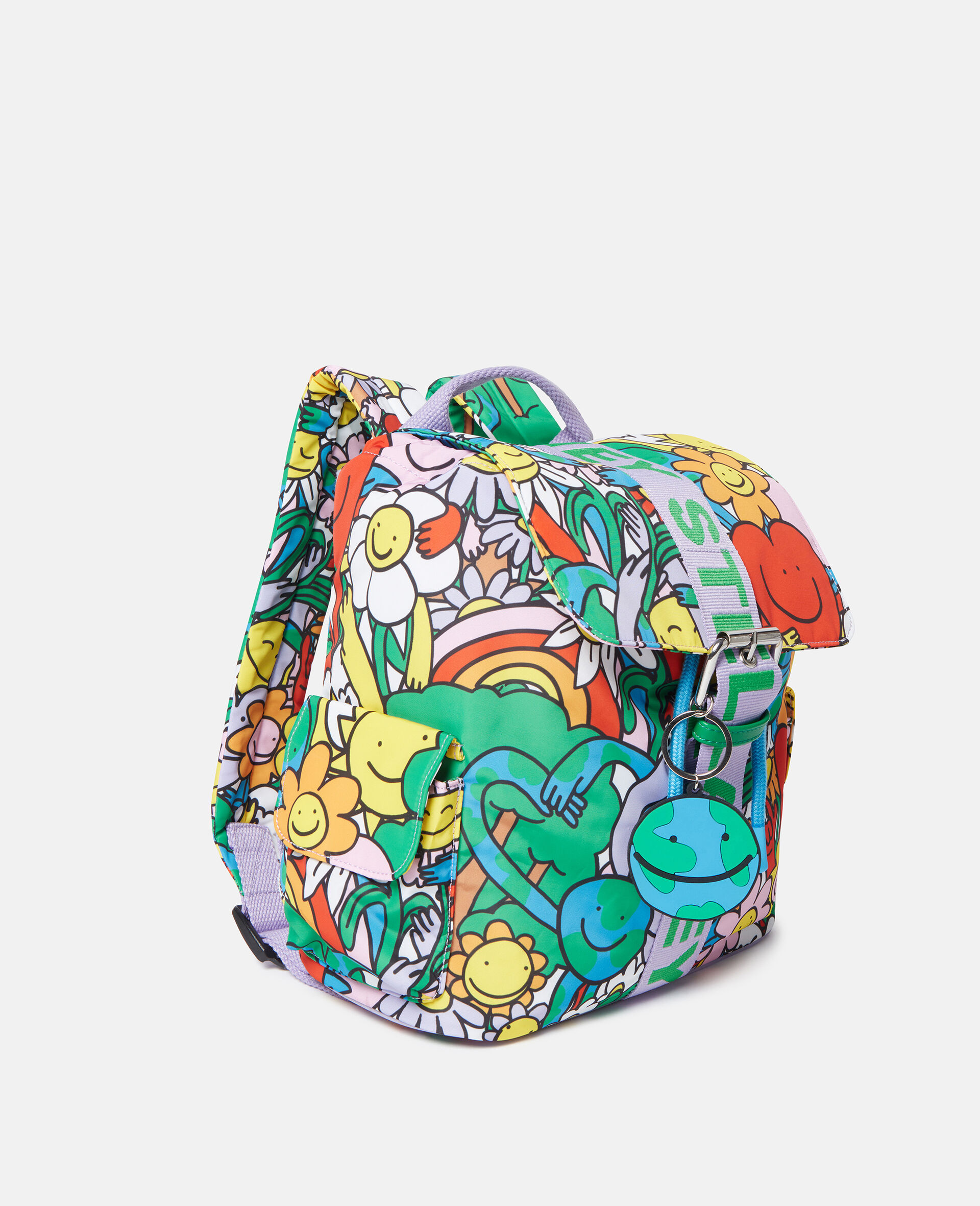 Kids Multicolor Earth Friends Print Buckle Backpack | Stella McCartney US