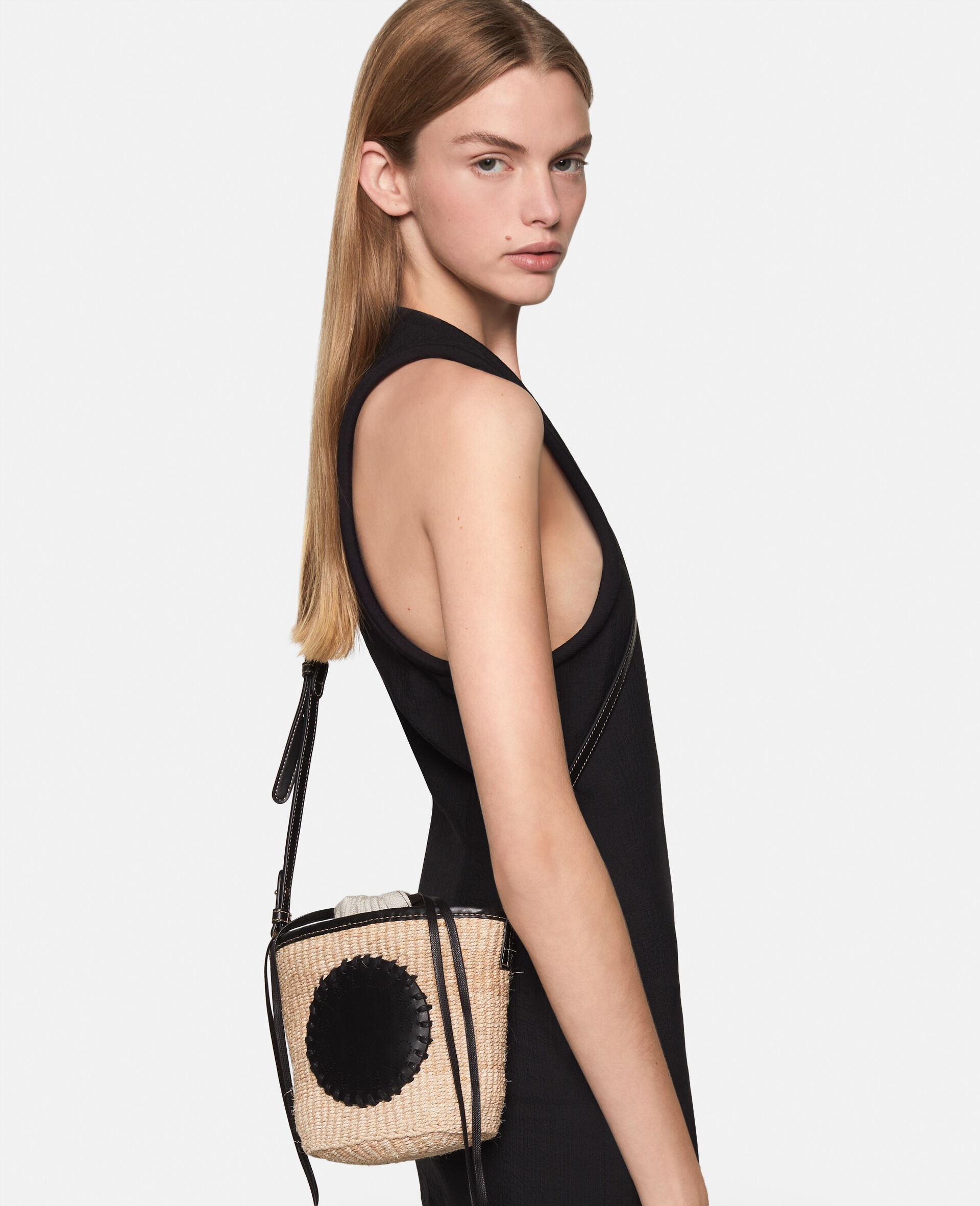 Women Natural beige Logo Raffia Crossbody Bag | Stella McCartney SK