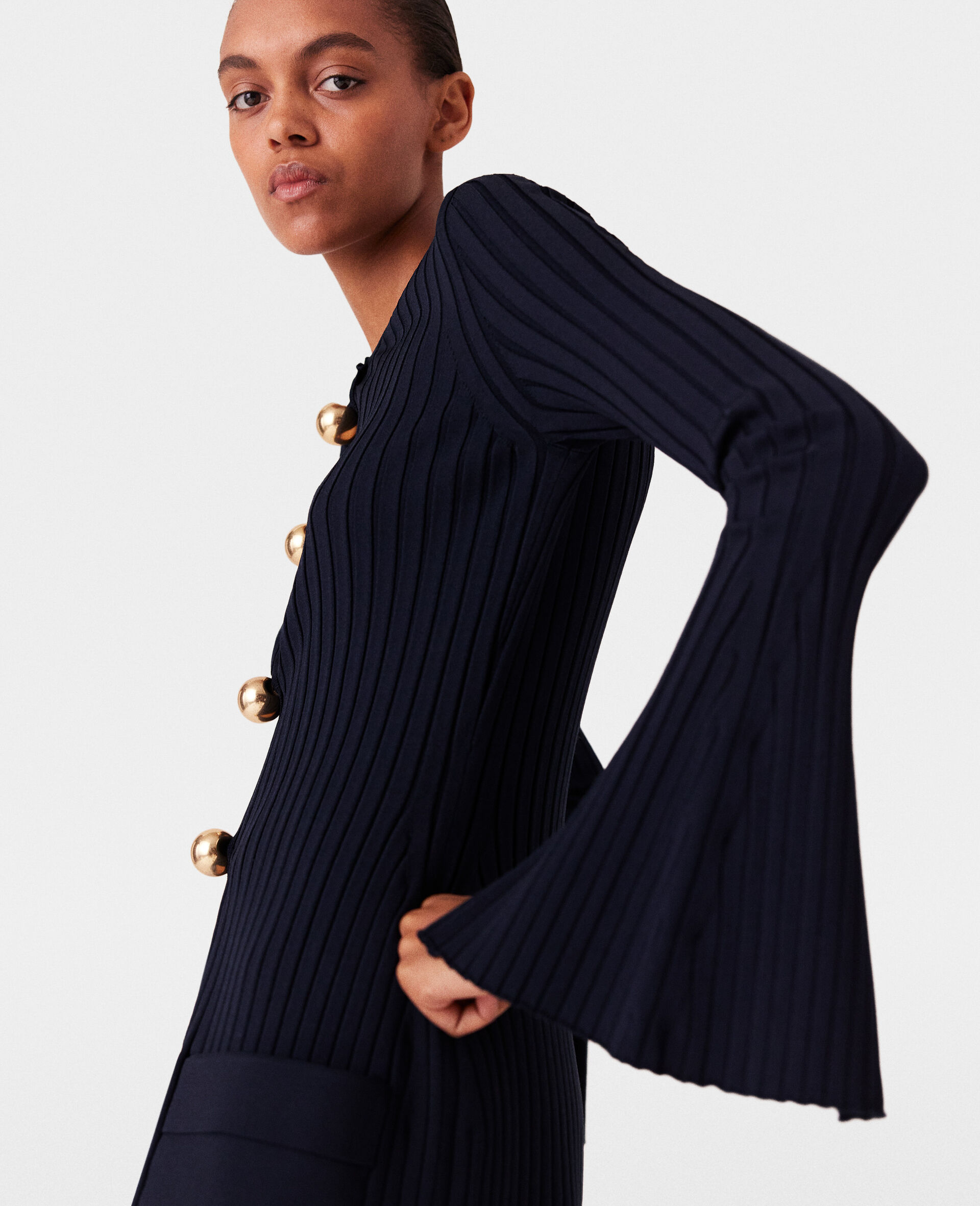 Women 딥 네이비 립 디테일 롱 슬리브 카디건 Stella Mccartney Kr