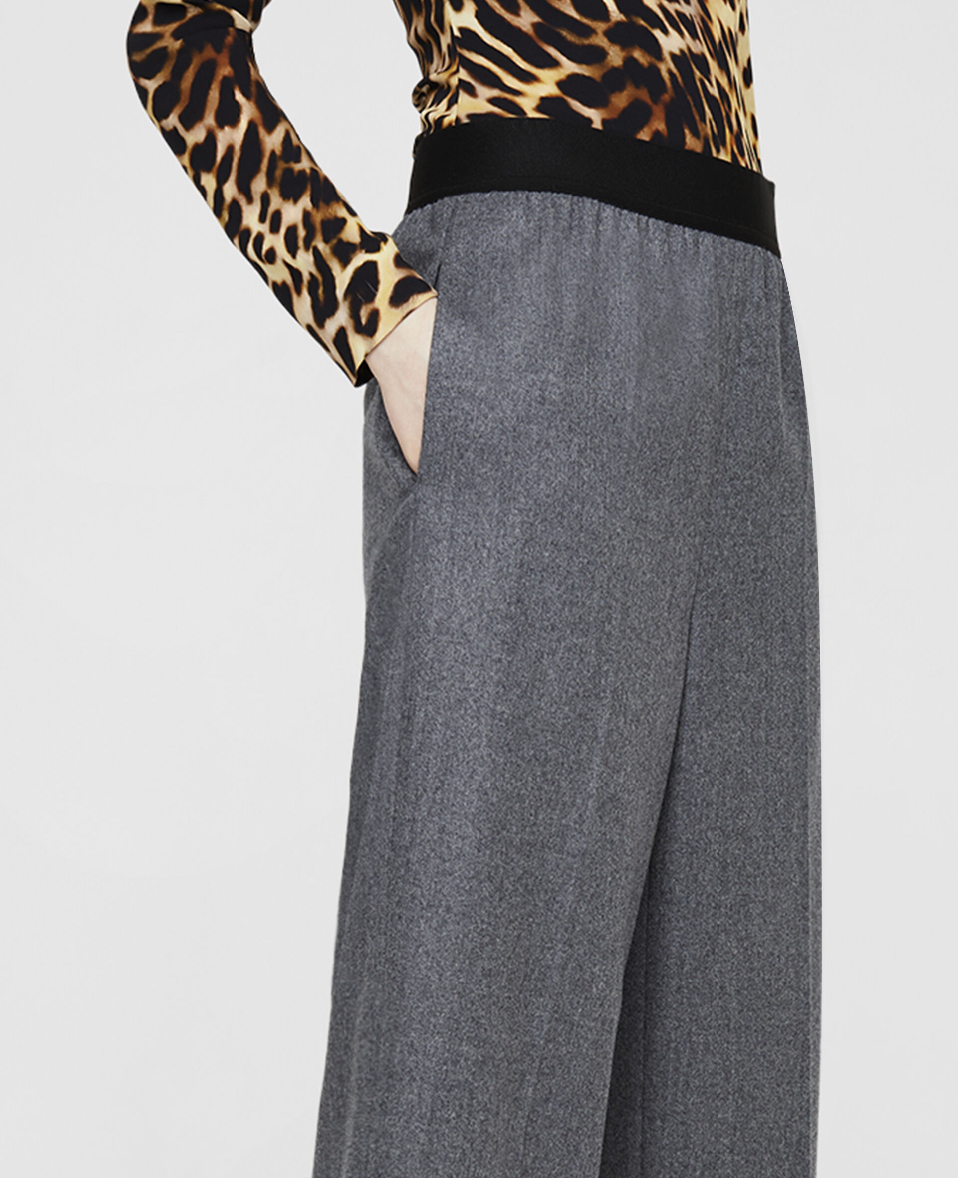 Women Heather Grey Wool Flannel Tailored Trousers | Stella McCartney SG
