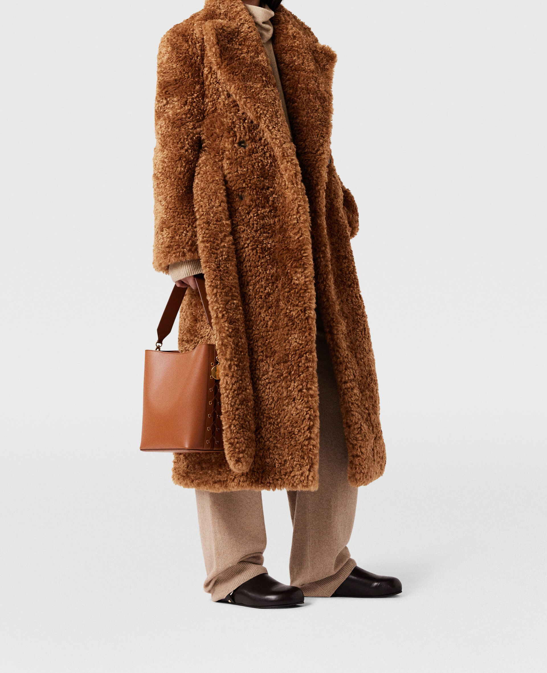 Women Ginger brown Belted Plush Teddy Coat | Stella McCartney GB