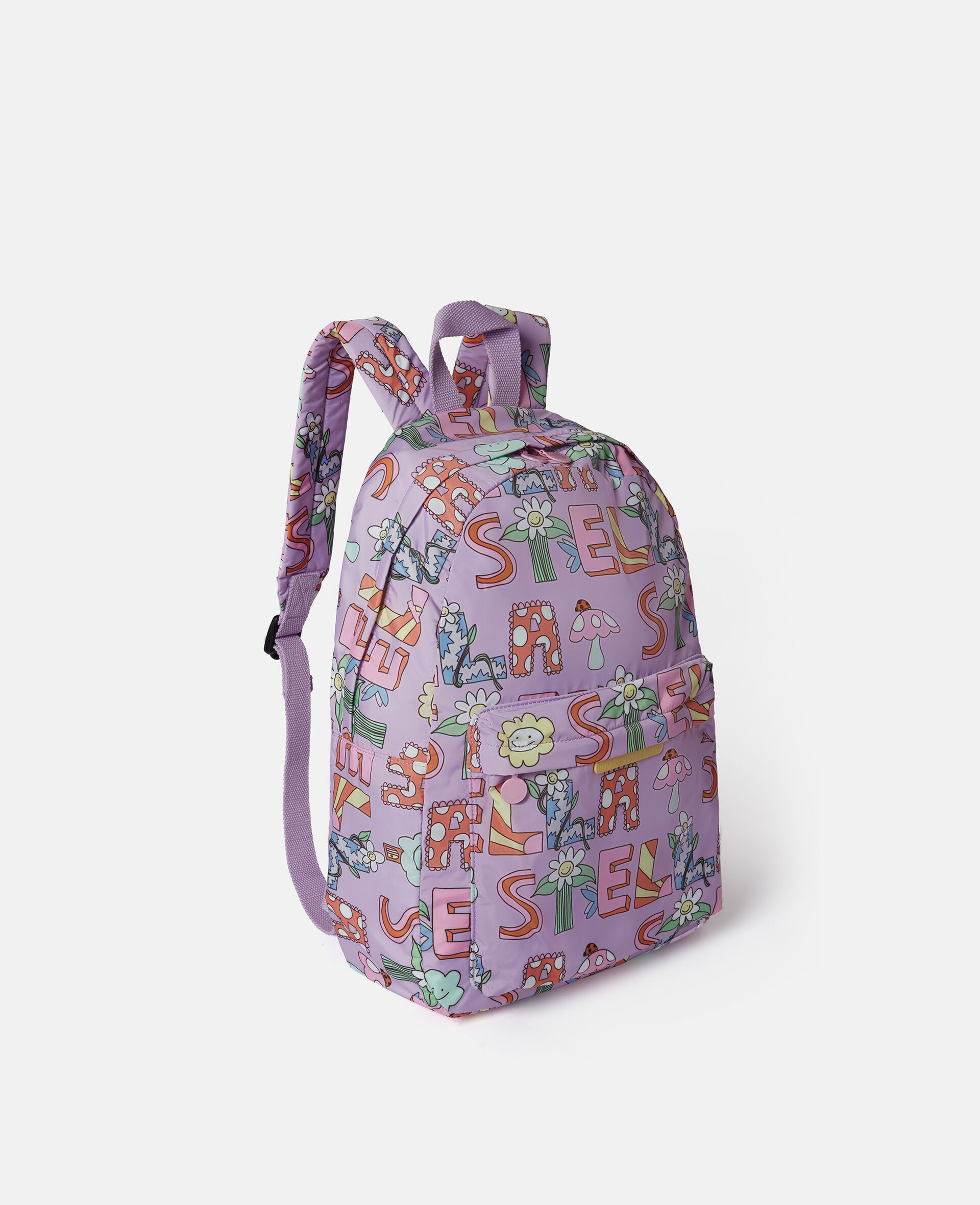 Kids Purple Stella Woodland Lettering Backpack | Stella McCartney US