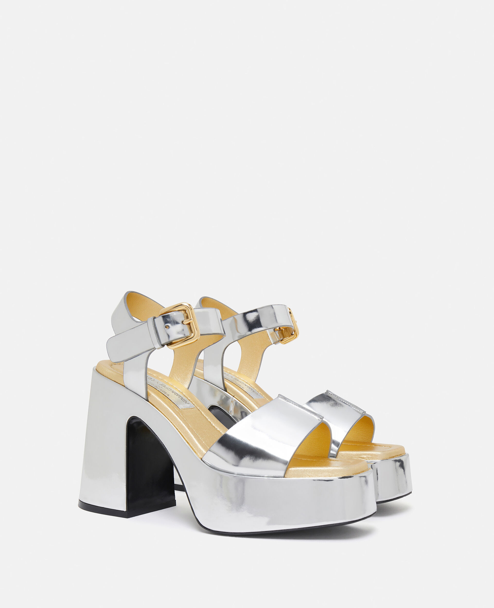 Women Silver Skyla Double-Chromatic Mirrored Platform Sandals | Stella ...