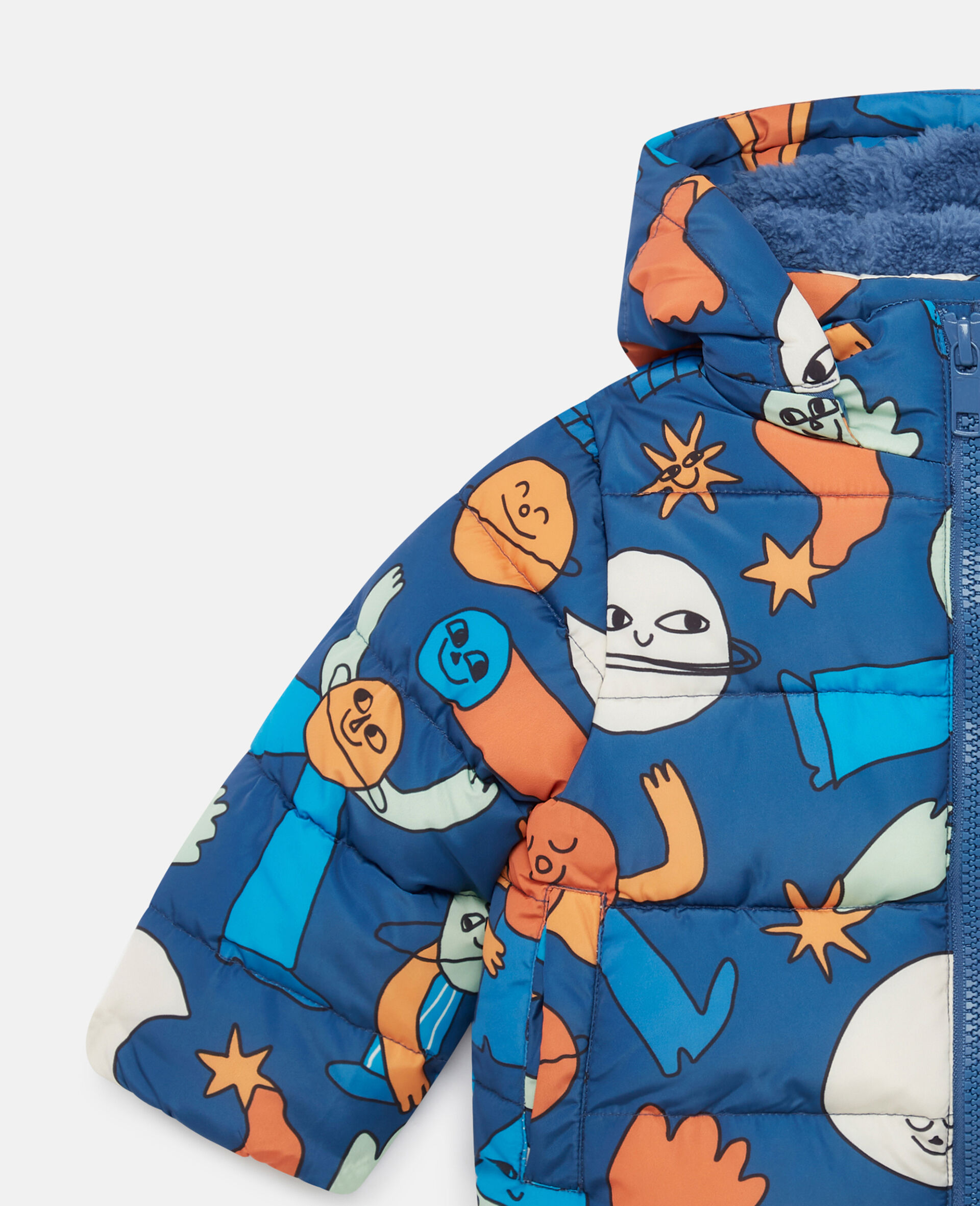 Women Blue multicolour Space Print Puffer Coat | Stella McCartney AU