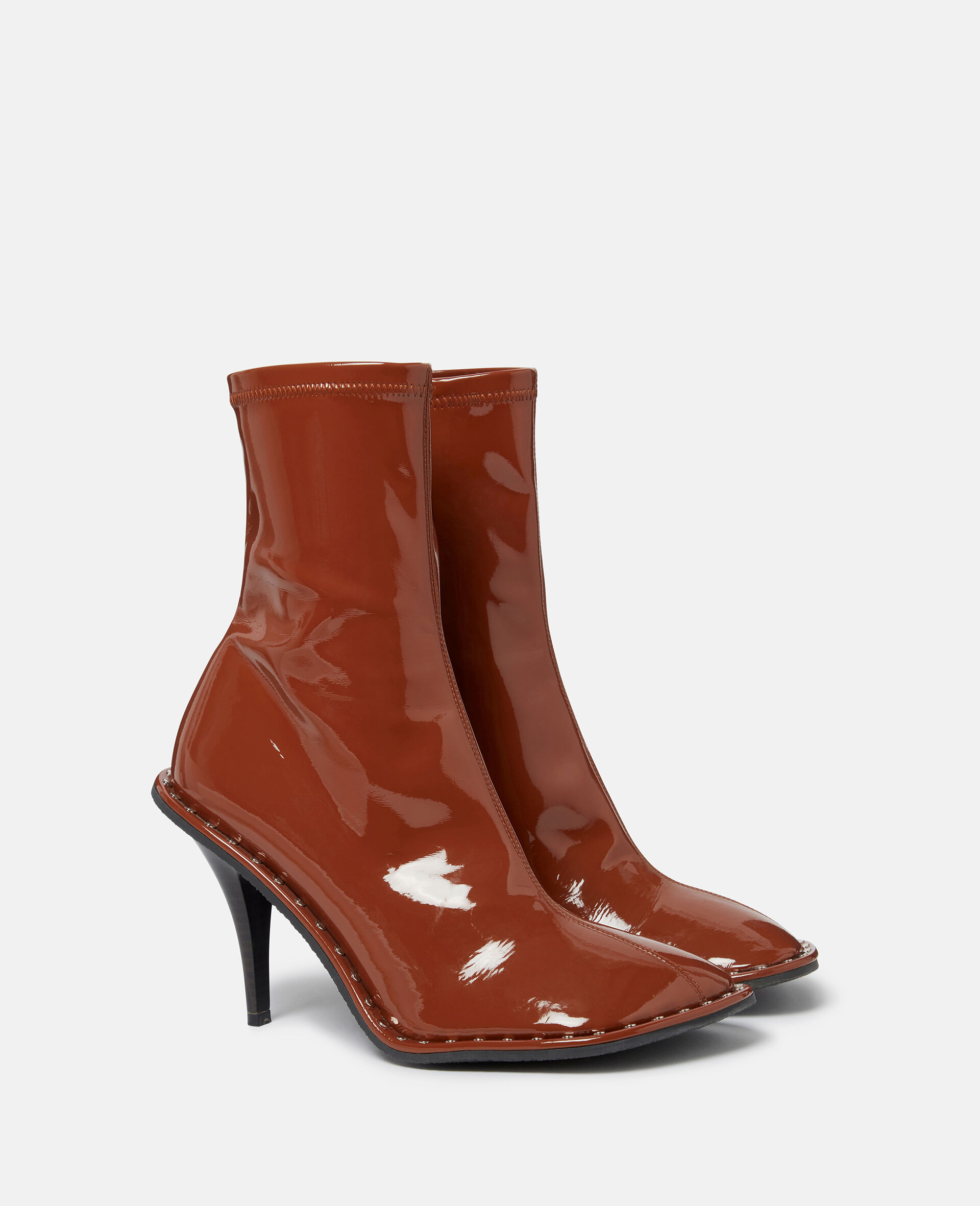 Women Tan Ryder Lacquered Stiletto Ankle Boots | Stella McCartney GB