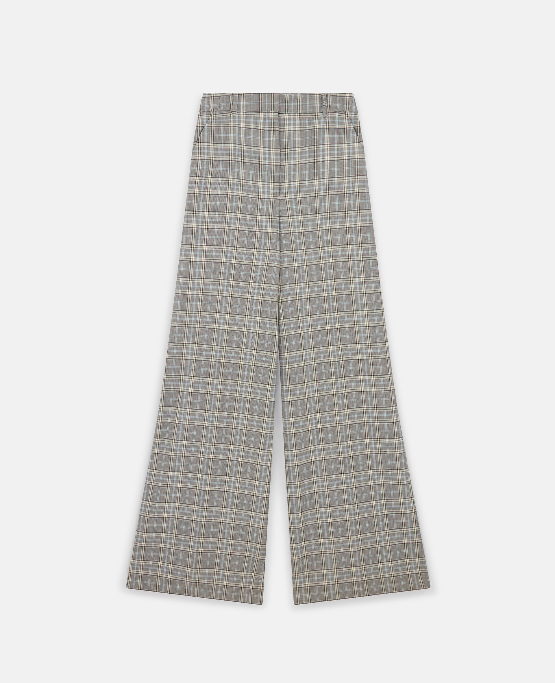 Women Gray and blue check High-Rise Wide-Leg Wool Pants | Stella ...