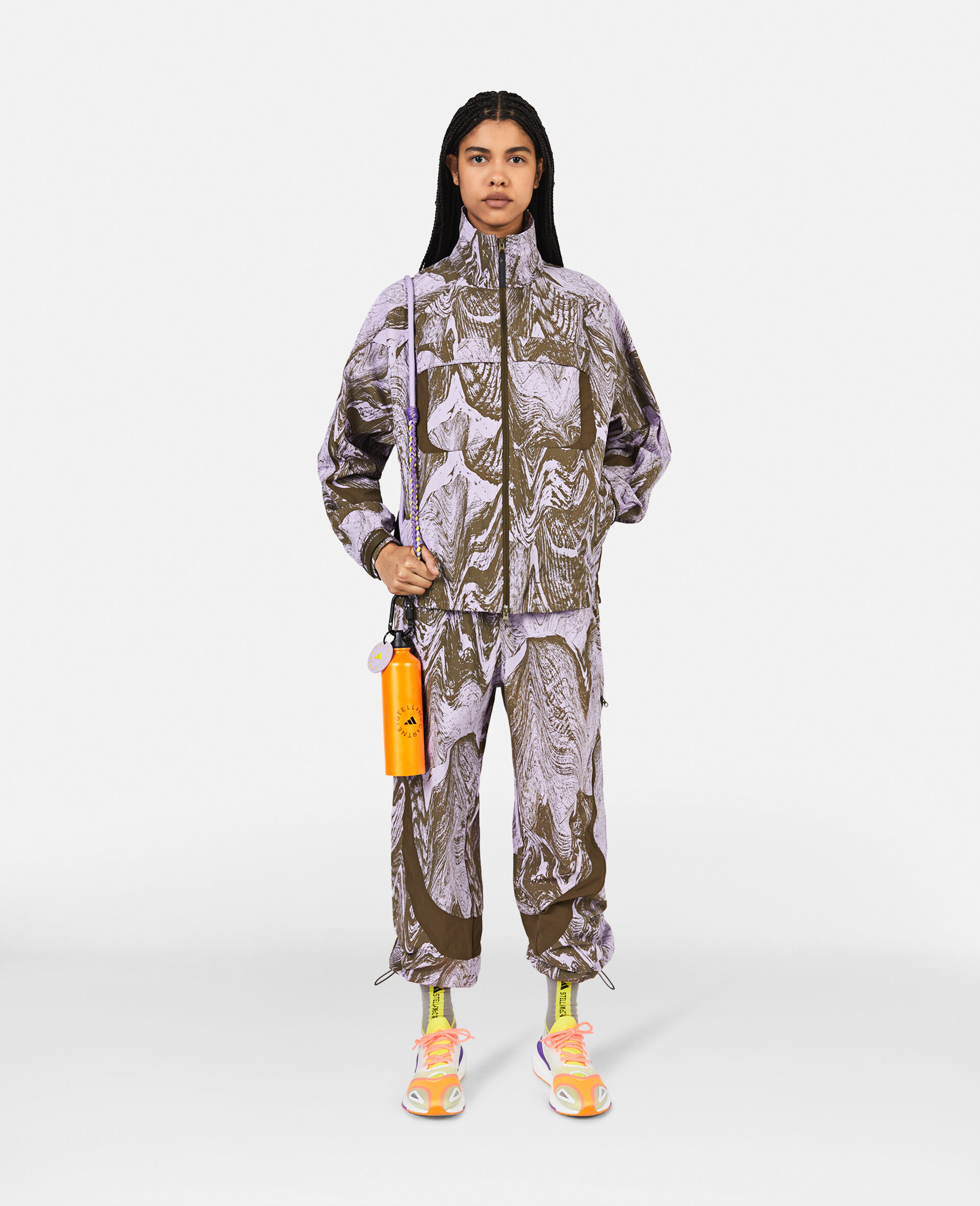 Women Purple Glow/Trace Olive Moire Wood Print Woven Track Jacket ...