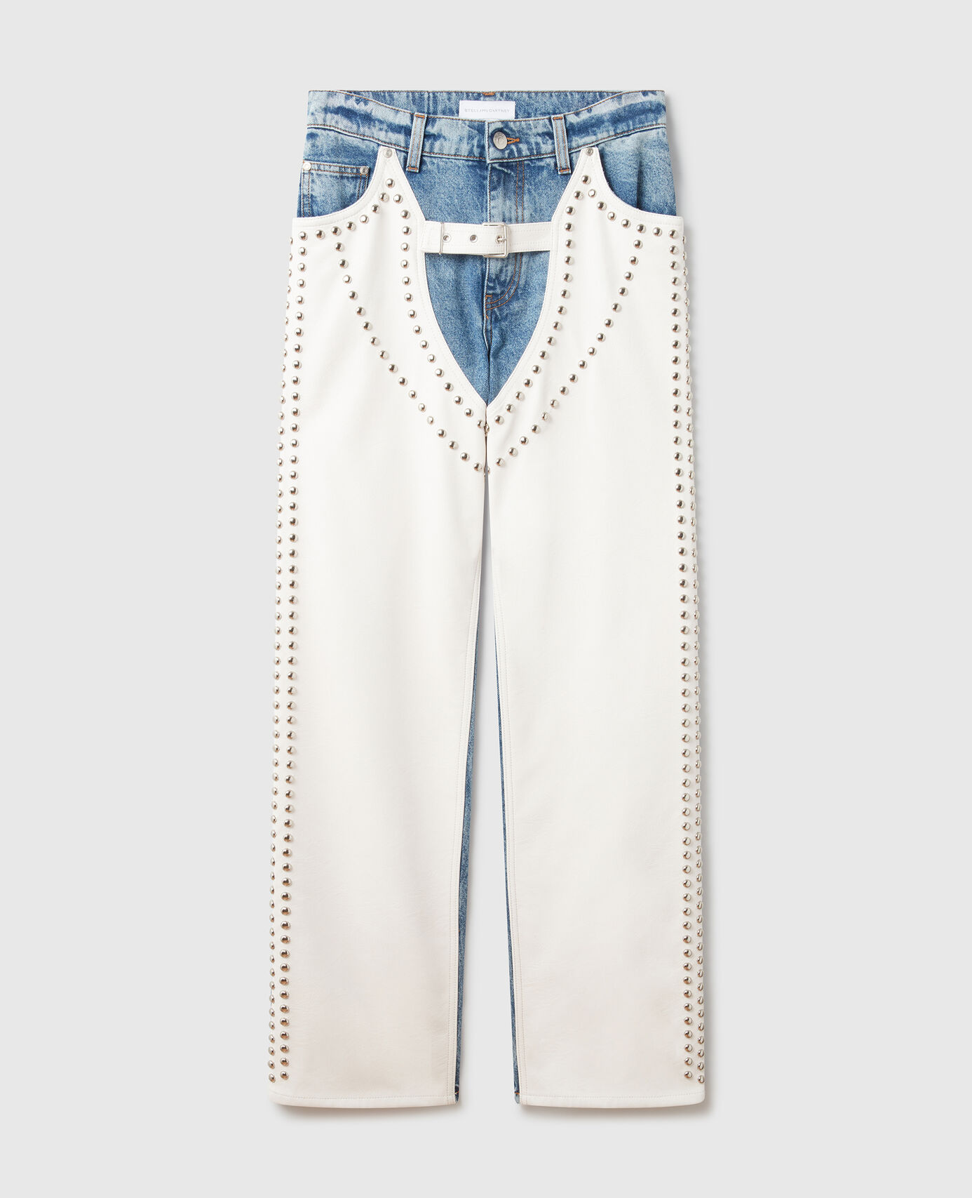 Women White/Blue Chaps Studded Straight-Leg Jeans | Stella McCartney US