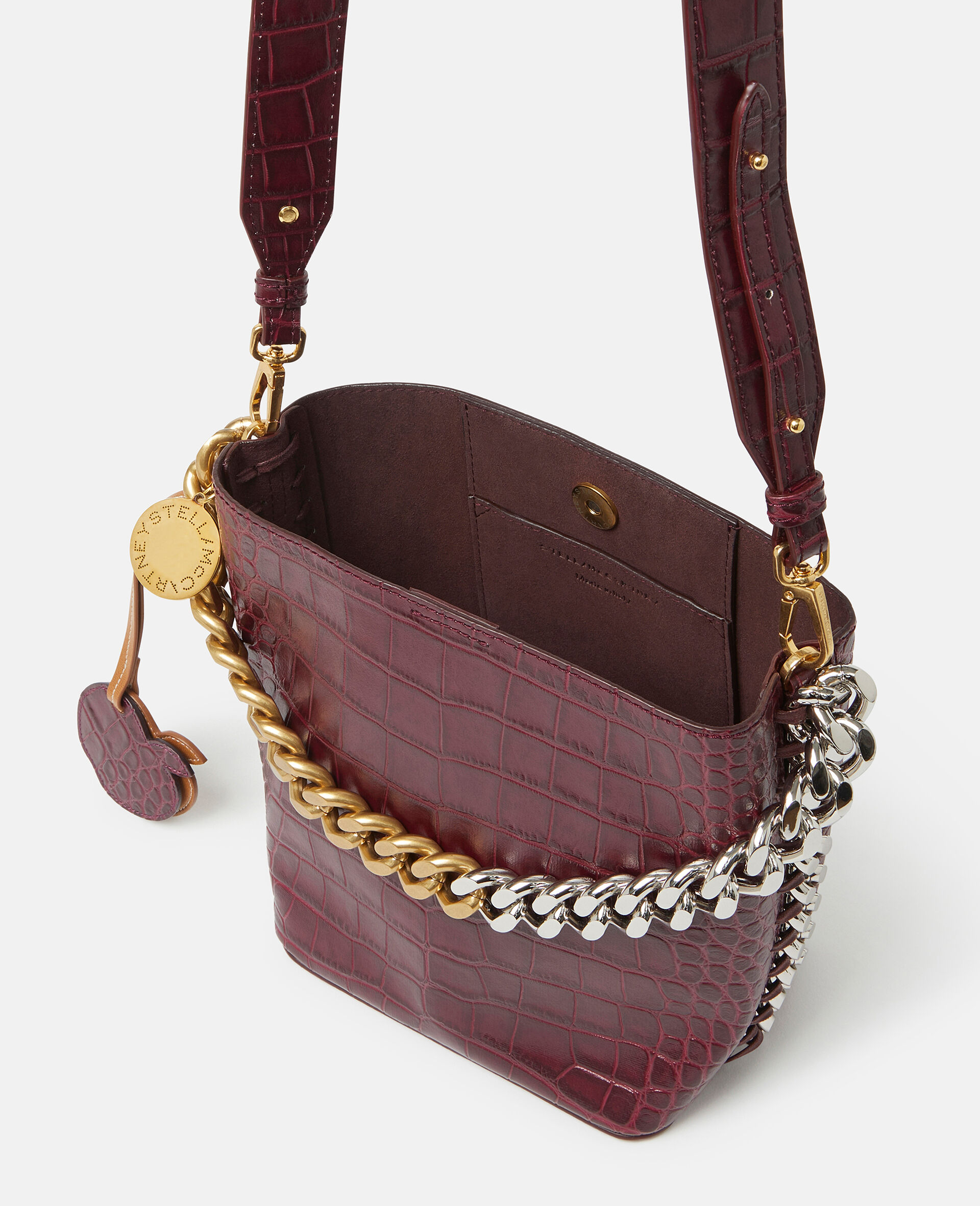 Women 버건디 프레임 크록 이펙트 엠보싱 버킷 백 Stella Mccartney Kr